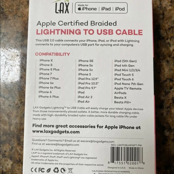 Lax | Other | Lax Apple Cert Braided Lightning To Usb 6 Ft | Poshmark